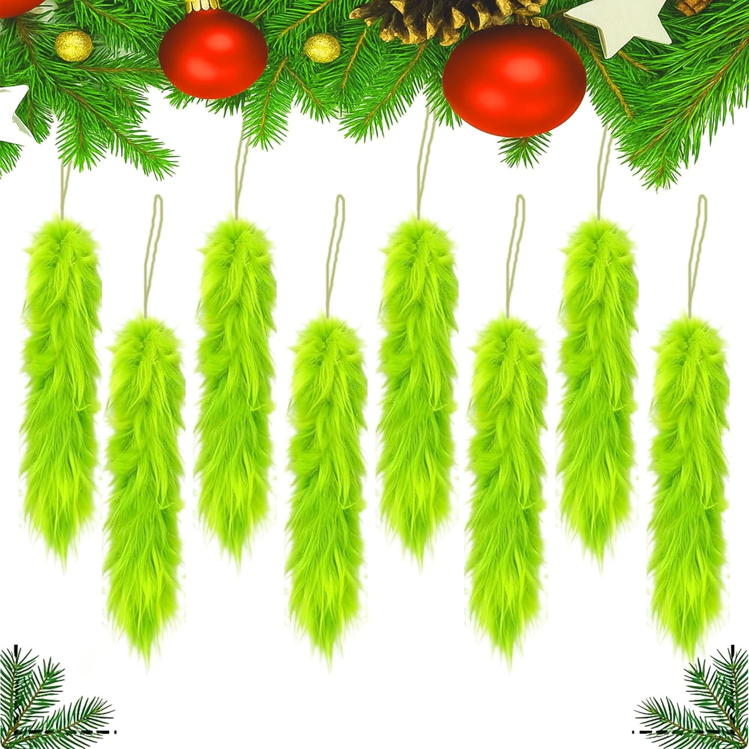Fuliko 8 Pcs Lime Furry Christmas Tree Hanging Decoration 16 Inch ...