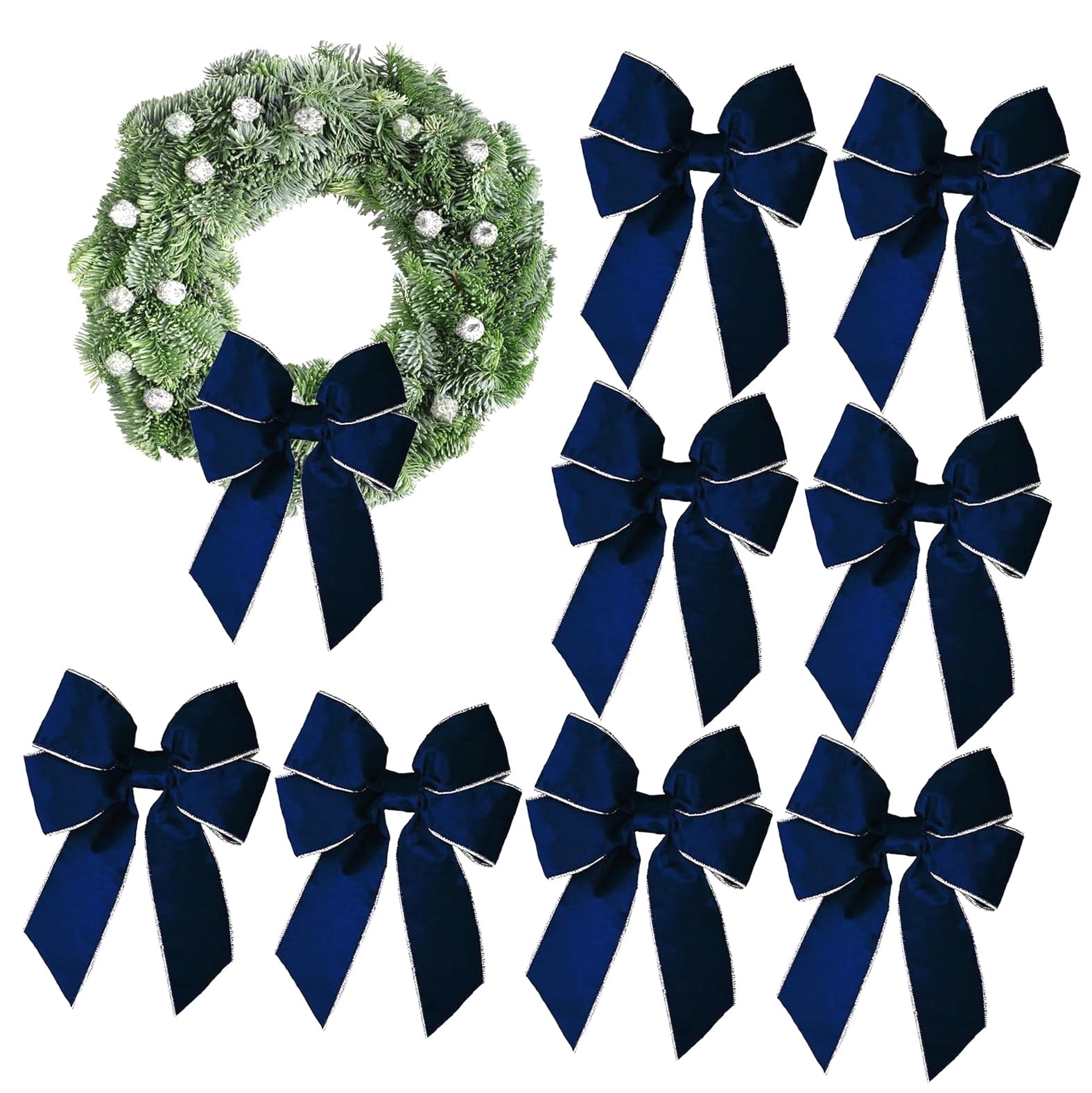 Fuliko 8 Pieces Christmas Wreath Bow, Christmas Bows Blue Farmhouse Bow ...