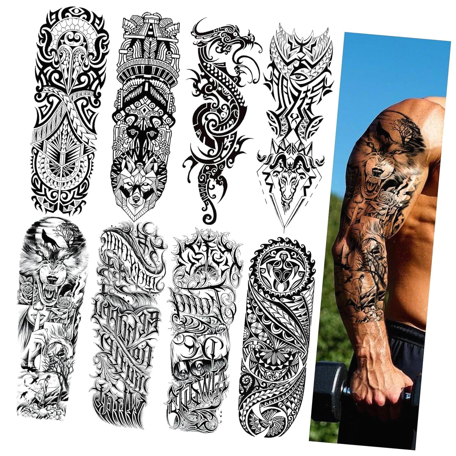 Fuliko 8-Sheet Full Arm for Men and Women, Scary Totem Designs for Body ...