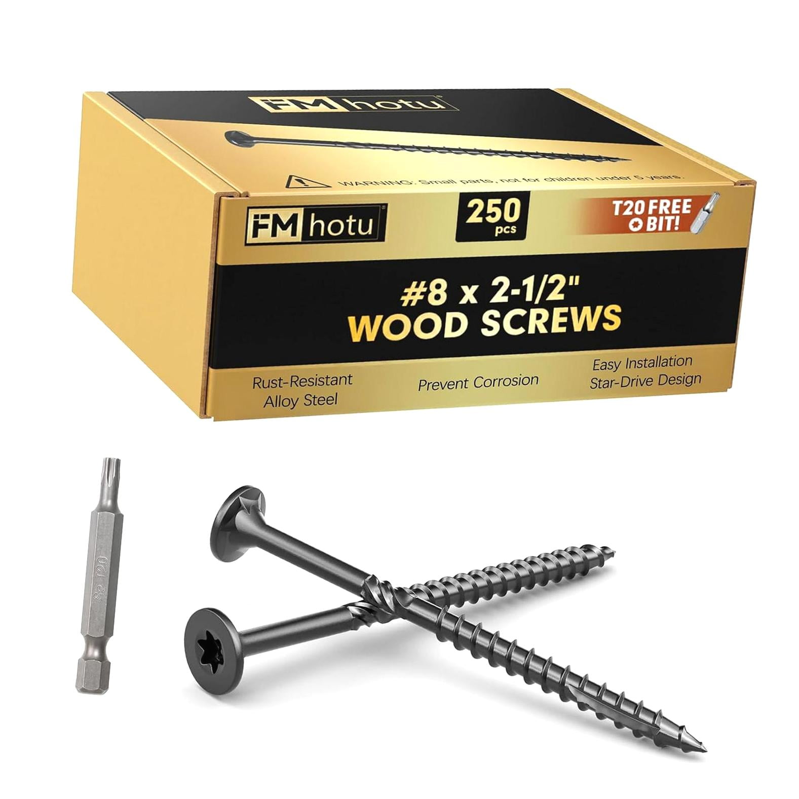 Fuliko #8 x2-1/2 Deck Screws, 250 Pieces Star Drive Timber Screws ...