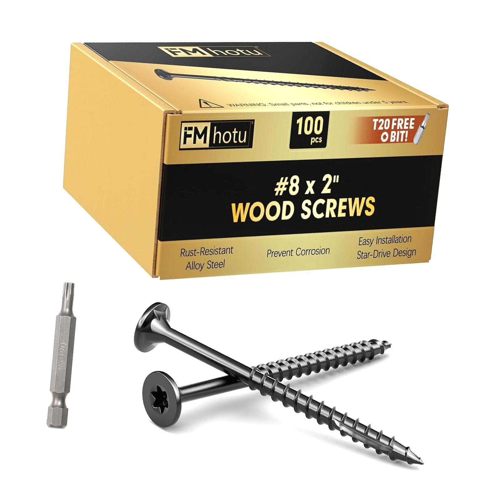 Fuliko #8 x2 Deck Screws, 100 Pieces Star Drive Fasteners, Corrosion ...