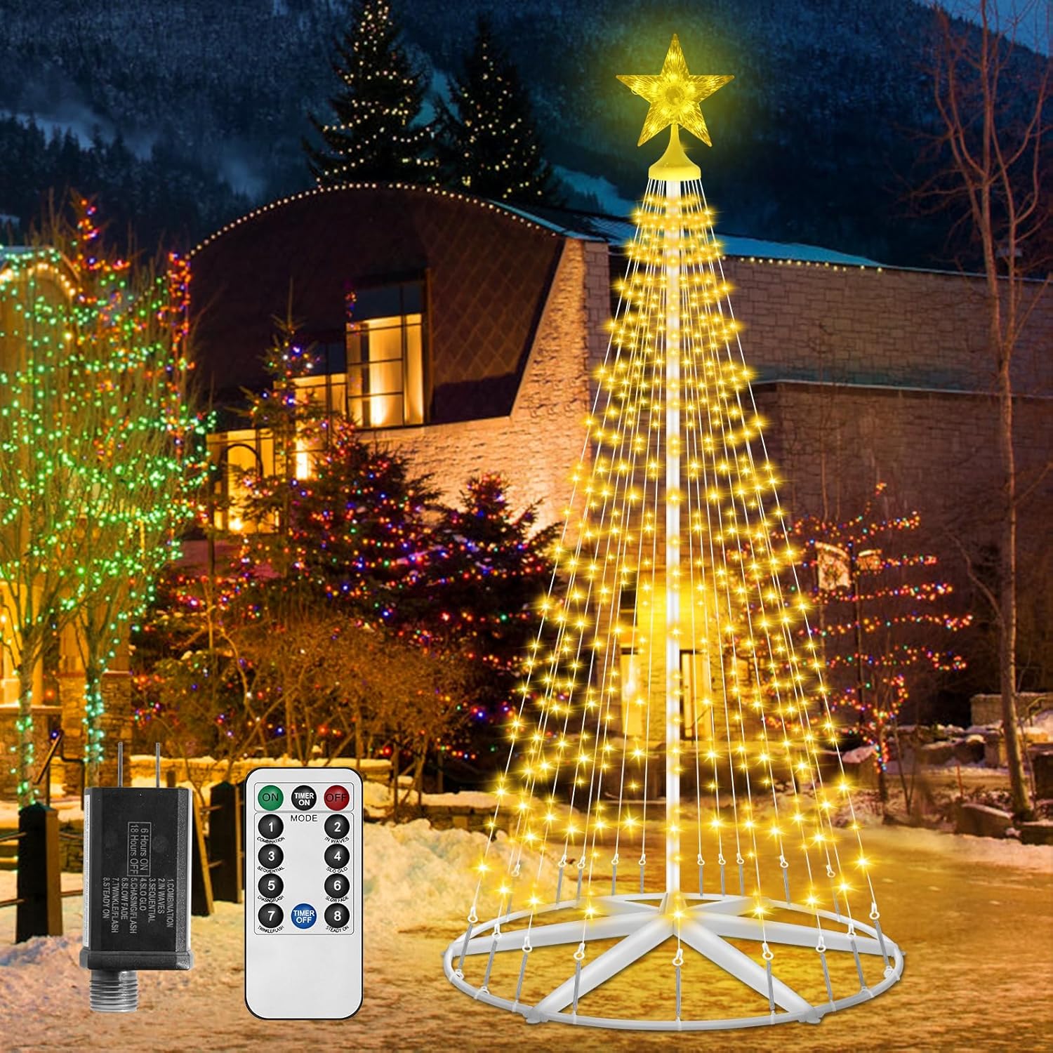 Spannende Xmas Tree With Lights Bilder