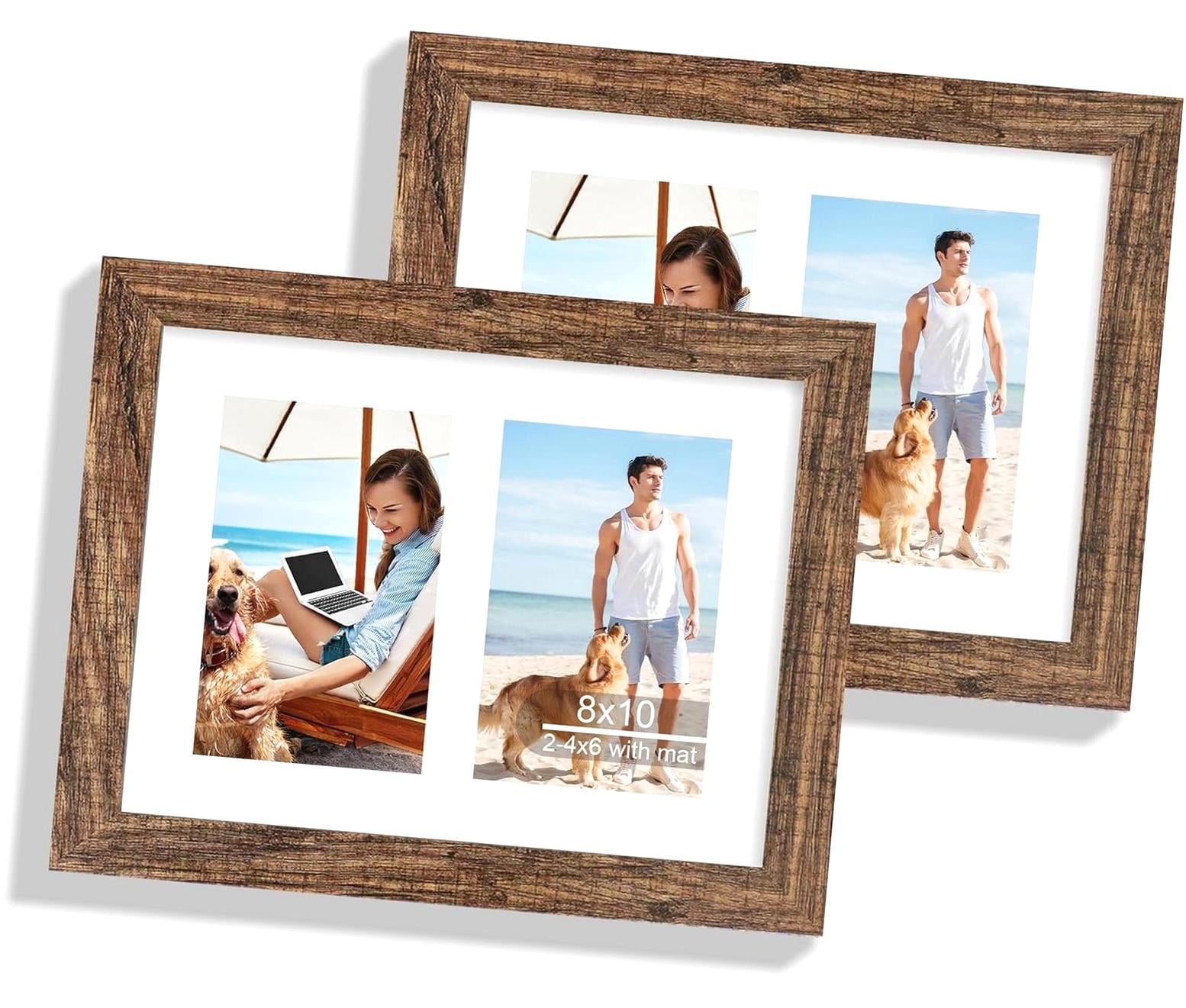 Fuliko 8x10 Picture Frame Set, Brown Wood with Glass for Photo Collage ...