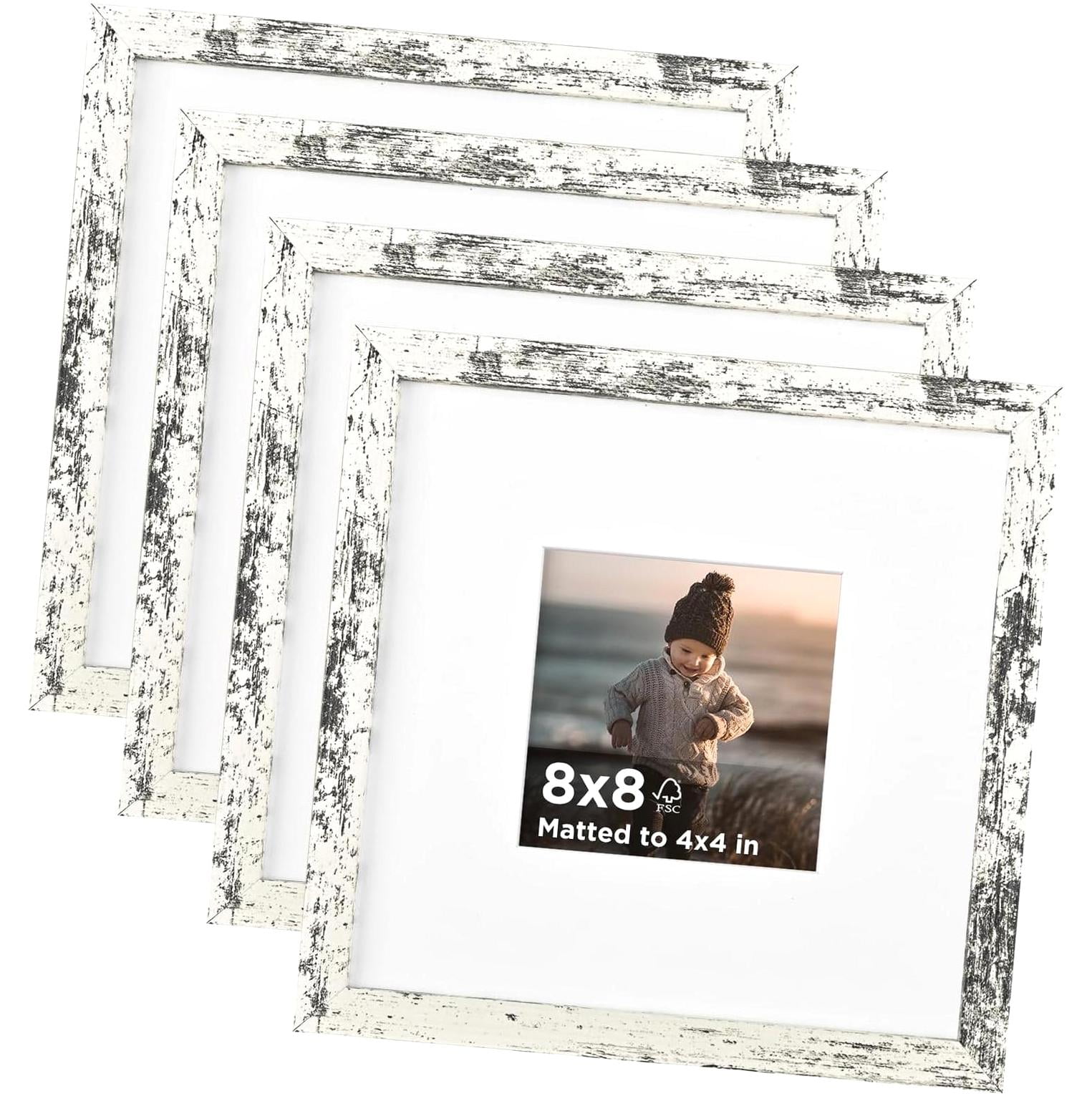 Fuliko 8x8 Picture Frame Set in Rustic White, Pack of 4, Wooden Square ...