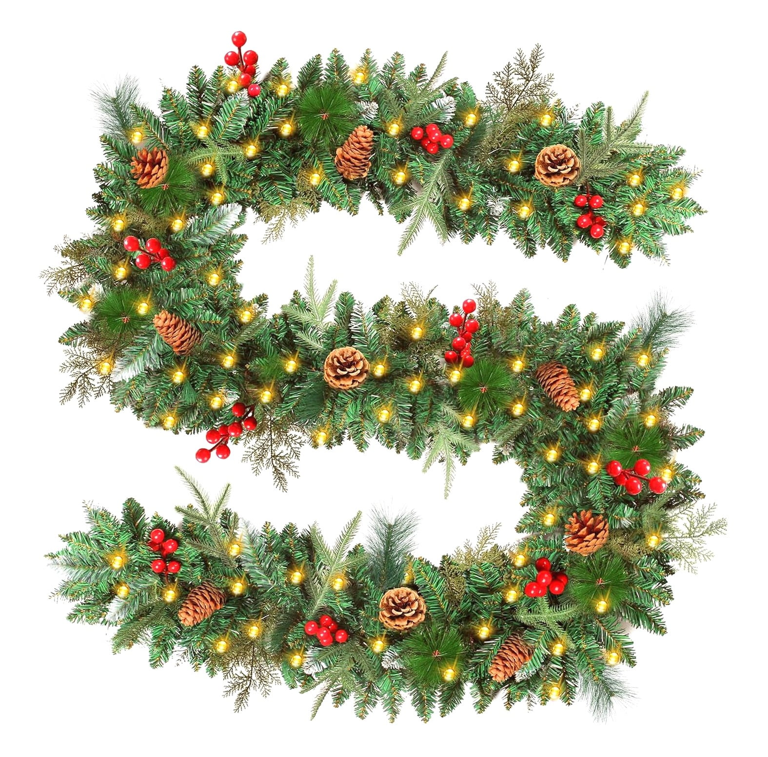 Fuliko 9-Foot Christmas Garland with 100 Pre-lit Lights for Mantle Stairs, Illuminated Garland ...