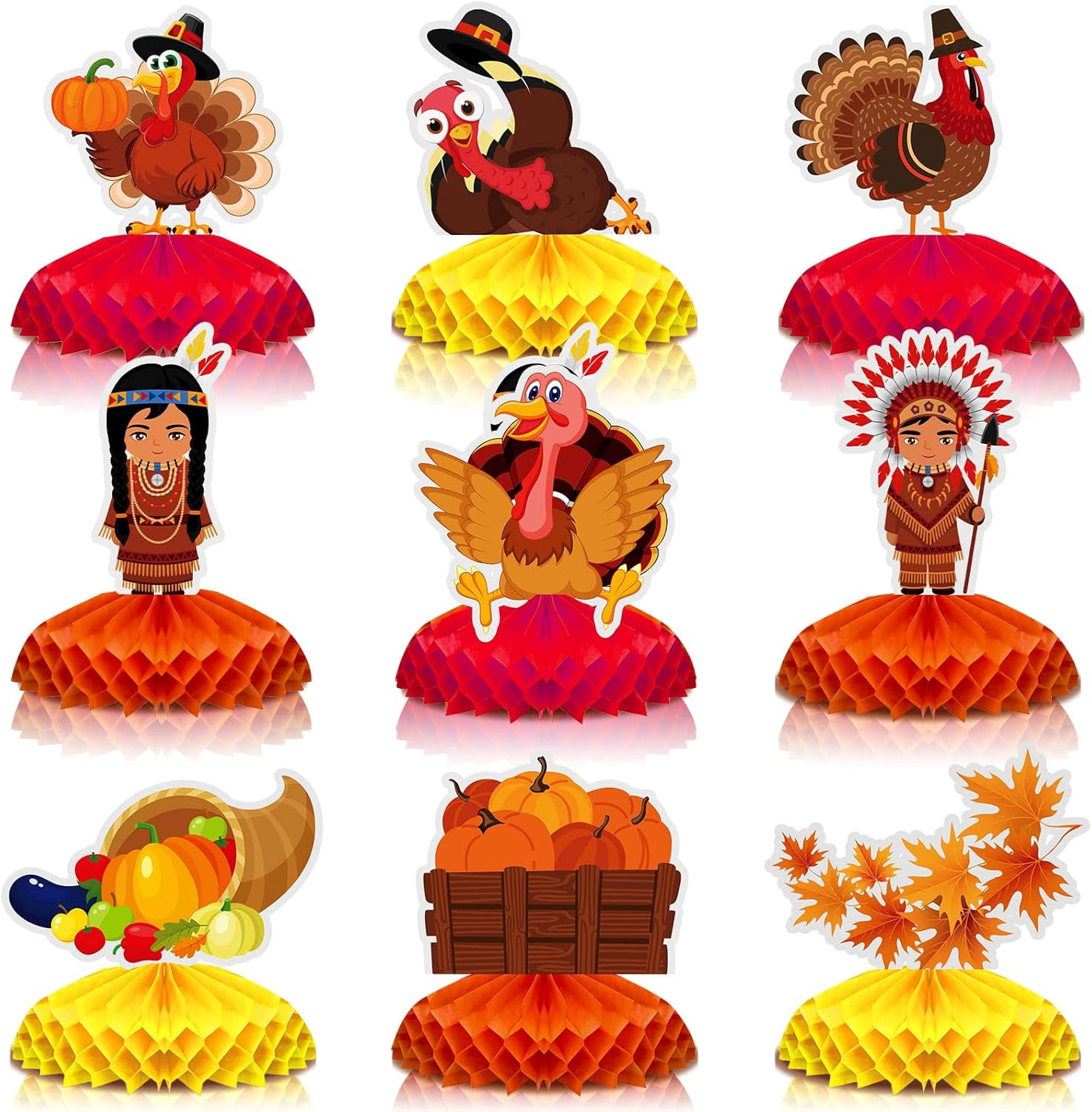 Fuliko 9 Pcs Thanksgiving Party Decorations Turkey Table Centerpieces ...