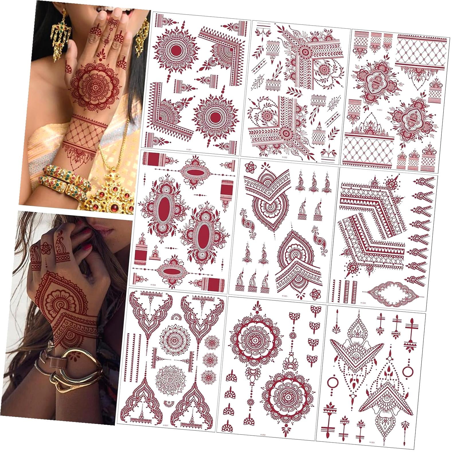 Fuliko 9 Sheets Brown Henna Tattoos Kit for Women Girls, Fake Tattoos ...