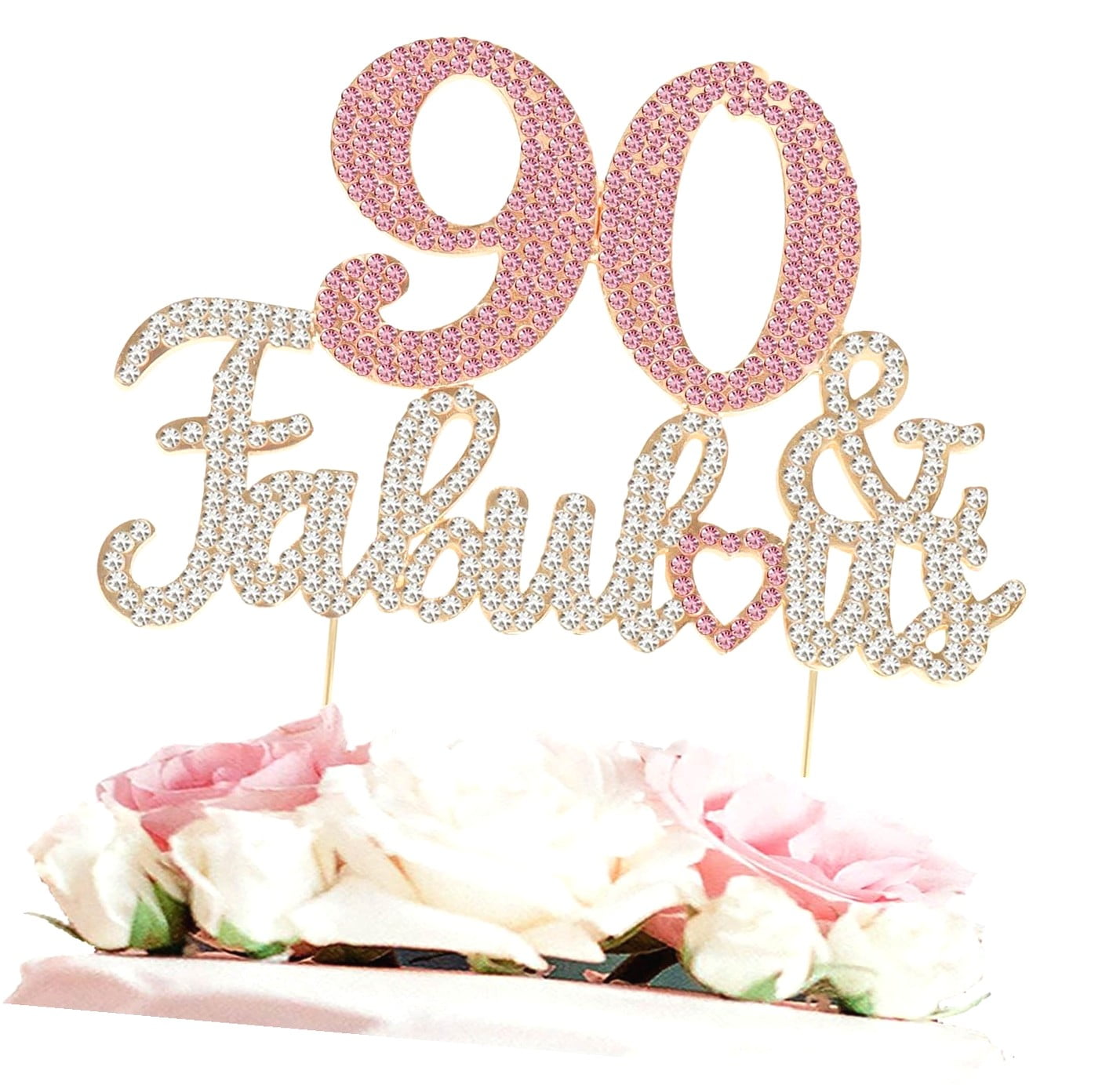 Fuliko 90 Rhinestone Cake Topper Happy 90th Birthday Cheers to Ninety ...