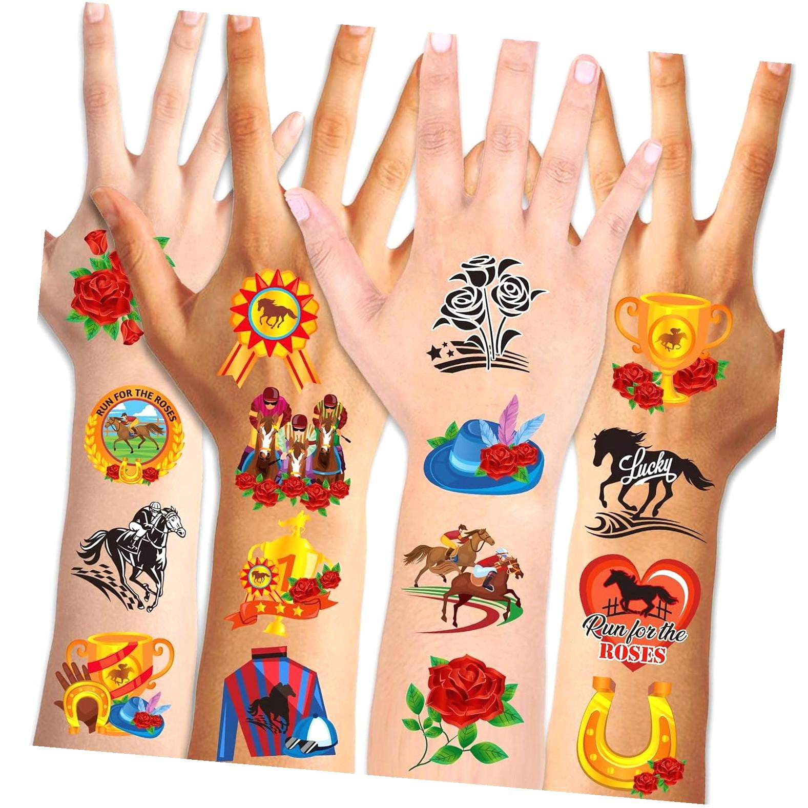 Fuliko 96-Piece Horse Racing Temporary Tattoo Stickers, Amusing Horse ...