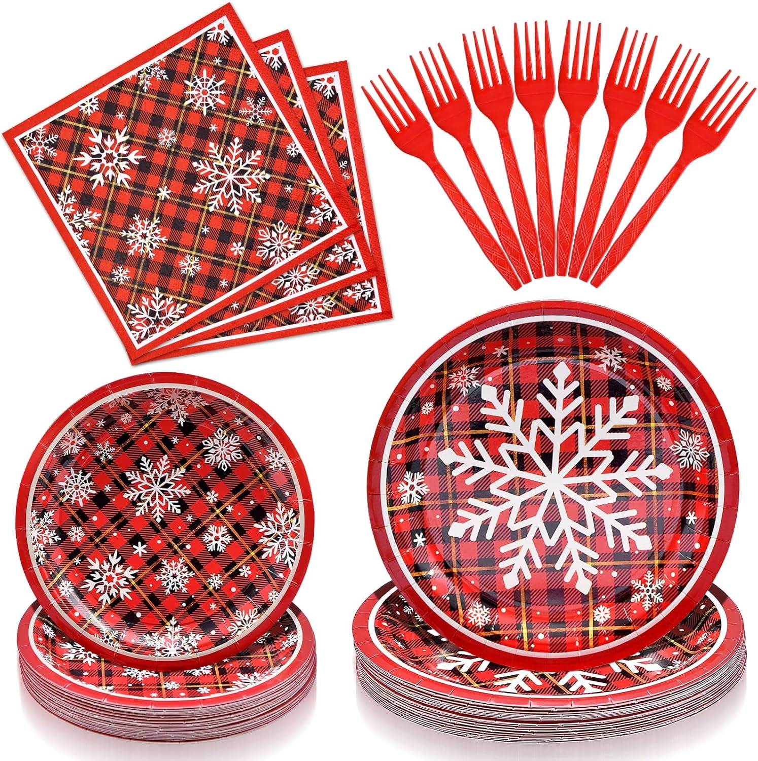 Fuliko 96 Pieces Christmas Snowflake Tableware Set – Red Plates ...