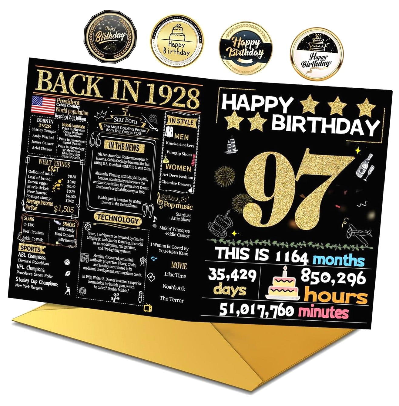 Fuliko 97th Birthday Card with Envelope, 97th Birthday Decorations for ...