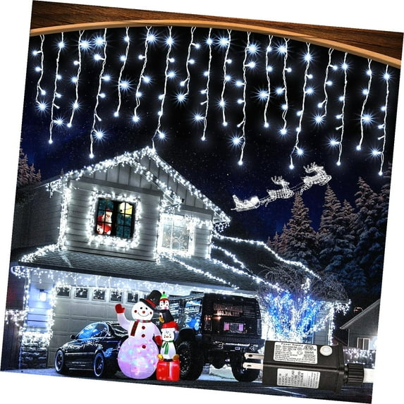 Fuliko 99ft 1216LED Icicle Lights for , White Christmas Lights for ...