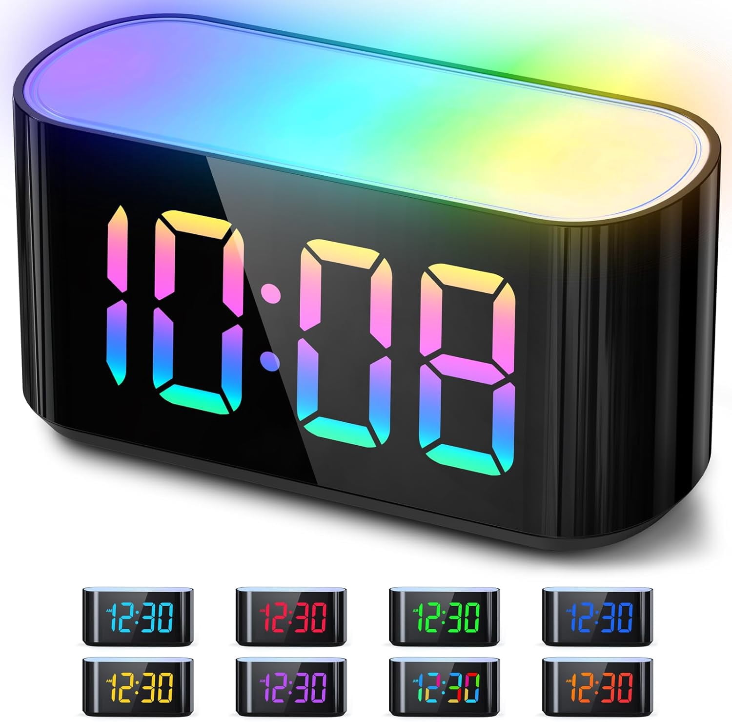 Fuliko Alarm Clock for Bedroom, 9 Color Night Light, Large Display ...