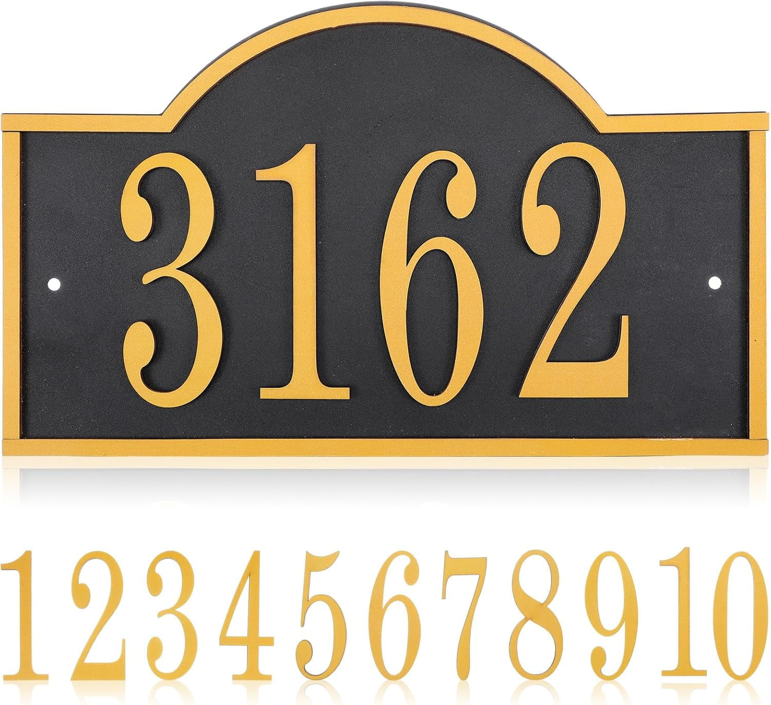 Fuliko Arched House Number Plaque Metal Address Signs with Wooden ...