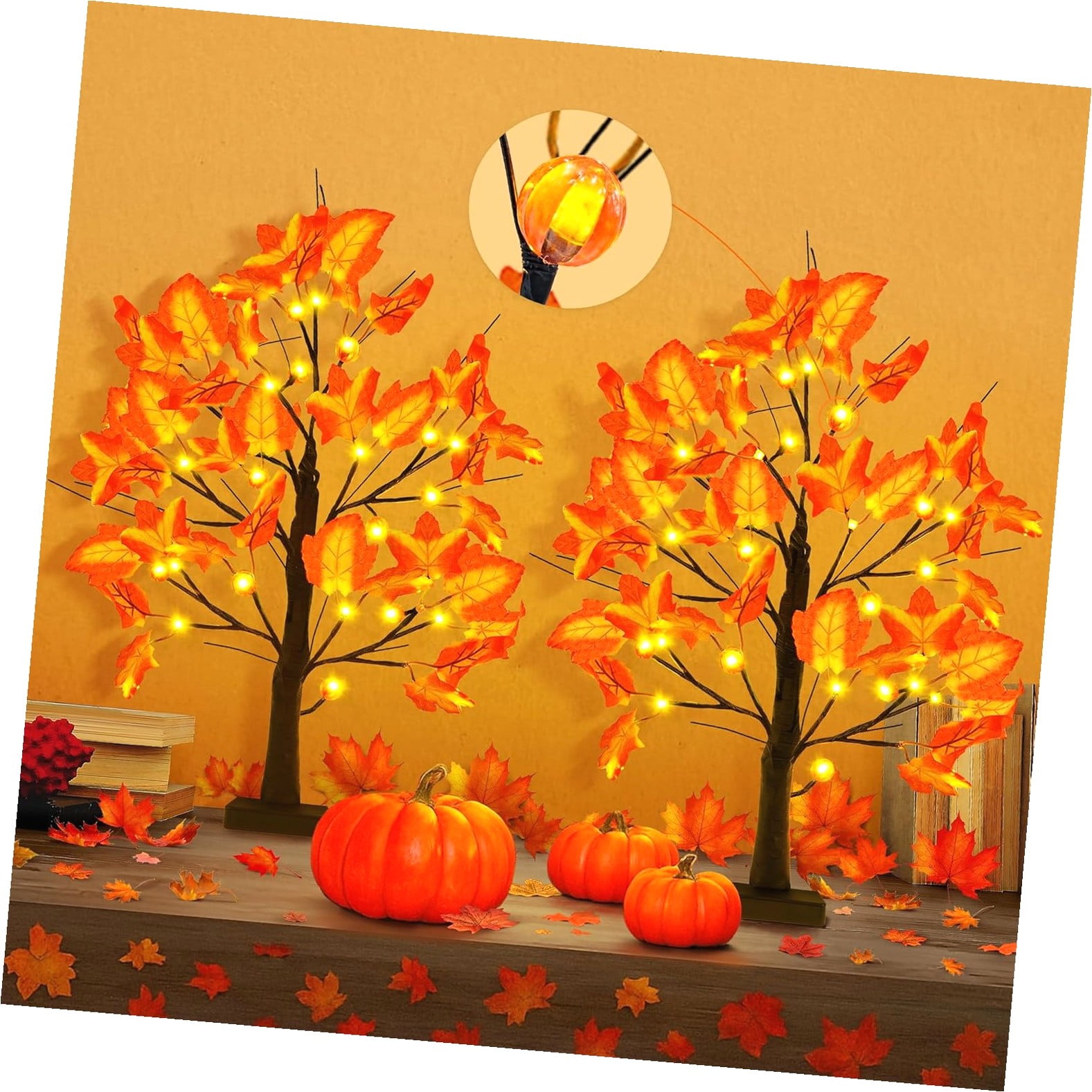 Fuliko, Artificial Maple Trees with Lights 24 Inch, Pack of 2 | 48 ...