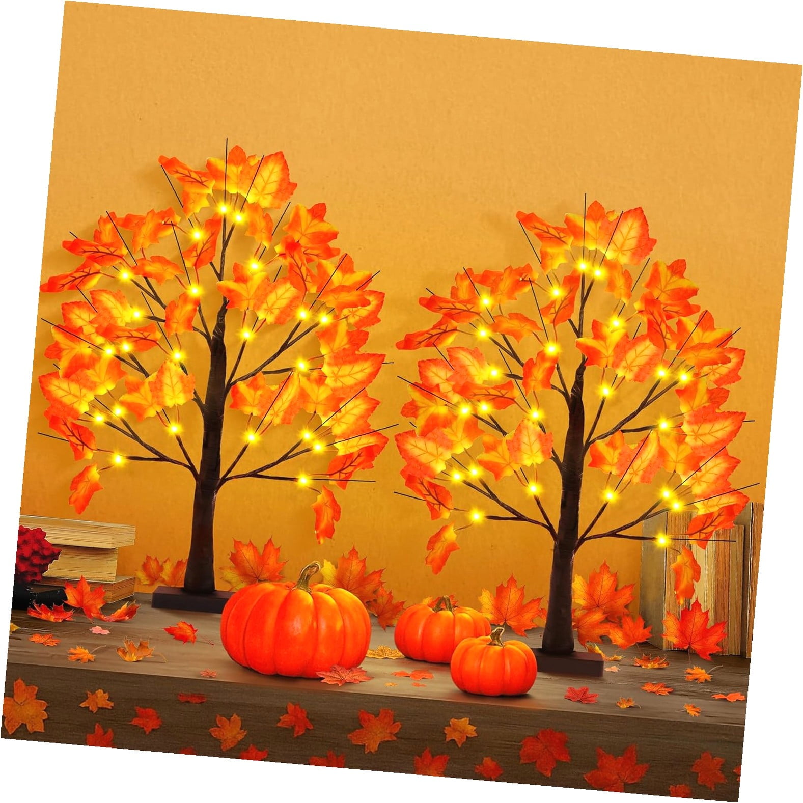 Fuliko, Artificial Maple Trees with Lights 24 Inch, Pack of 2 | Fall ...