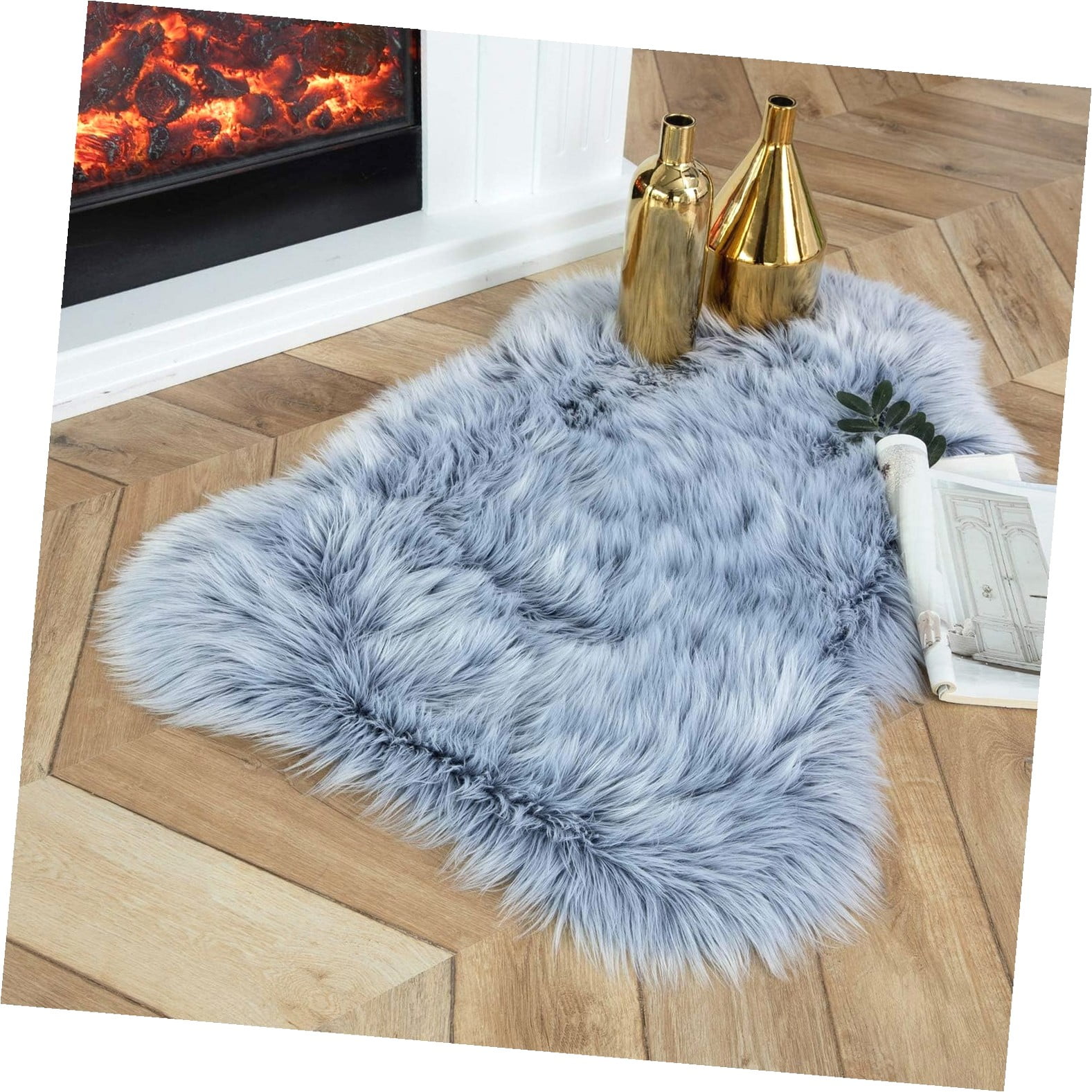 Fuliko Ashler faux rug, Fluffy Shaggy Area Rug Soft 2 3 Feet Sheepskin ...