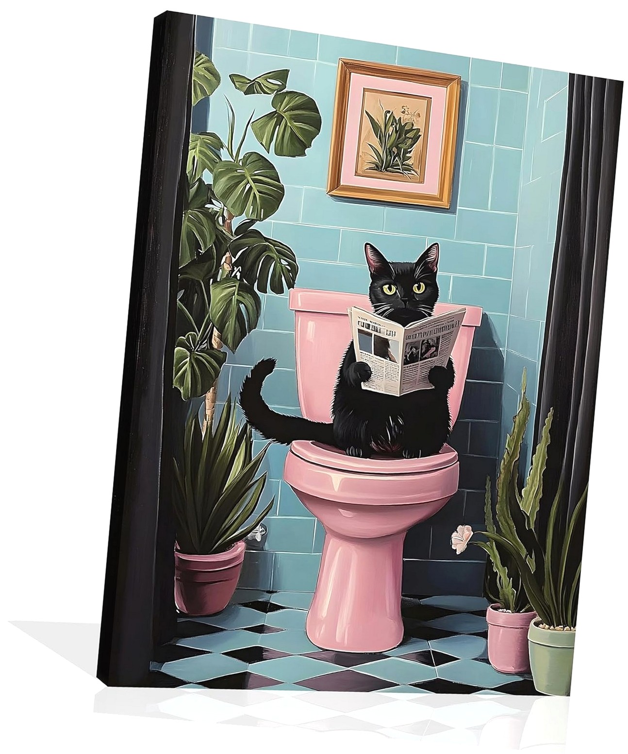 Fuliko Bathroom Wall Humorous Bathroom Canvas Wall Reading Newspaper ...