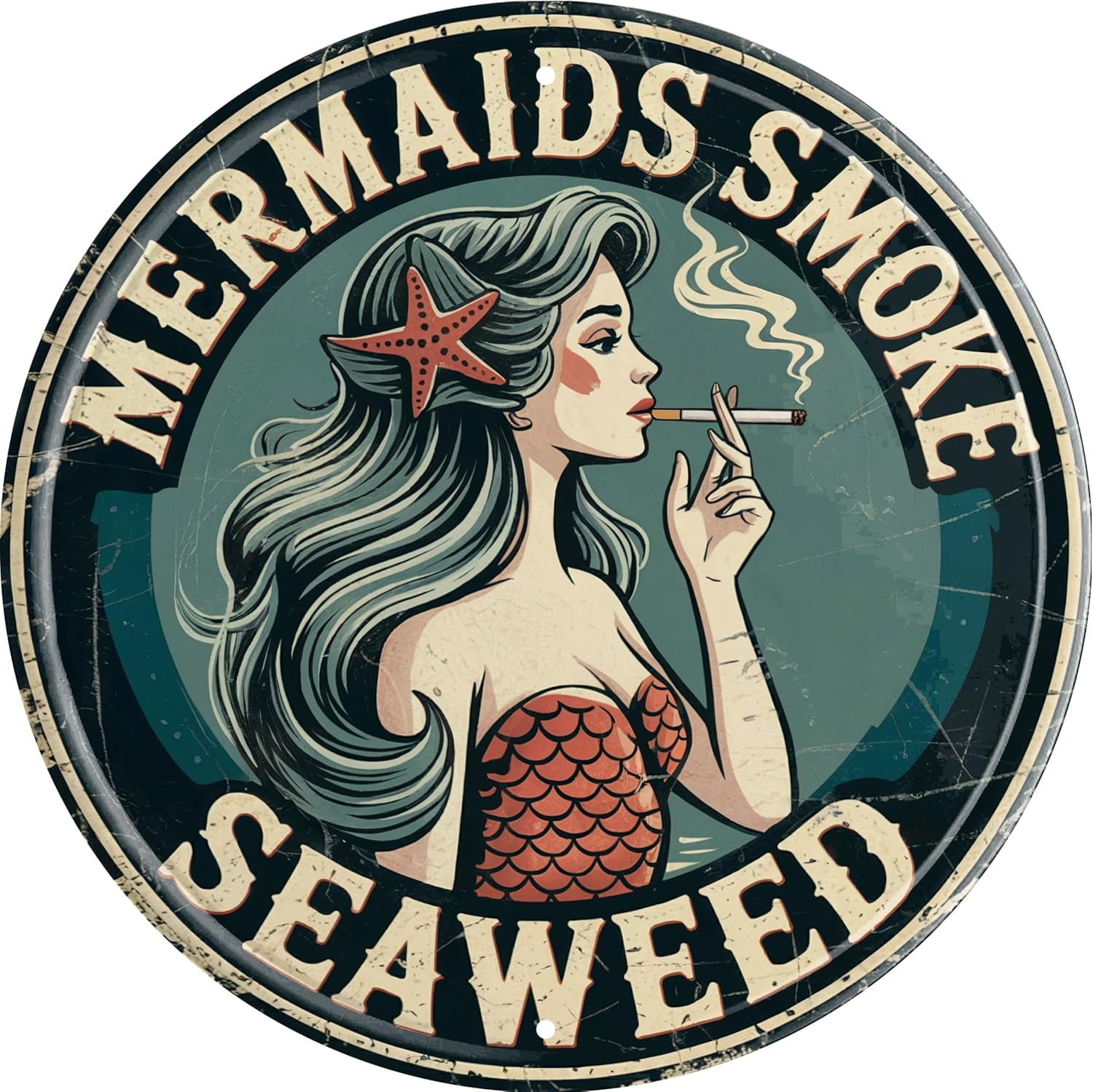 Fuliko Beach Mermaids Smoke Seaweed Funny Wall Metal Signs Decor 8x8 in ...