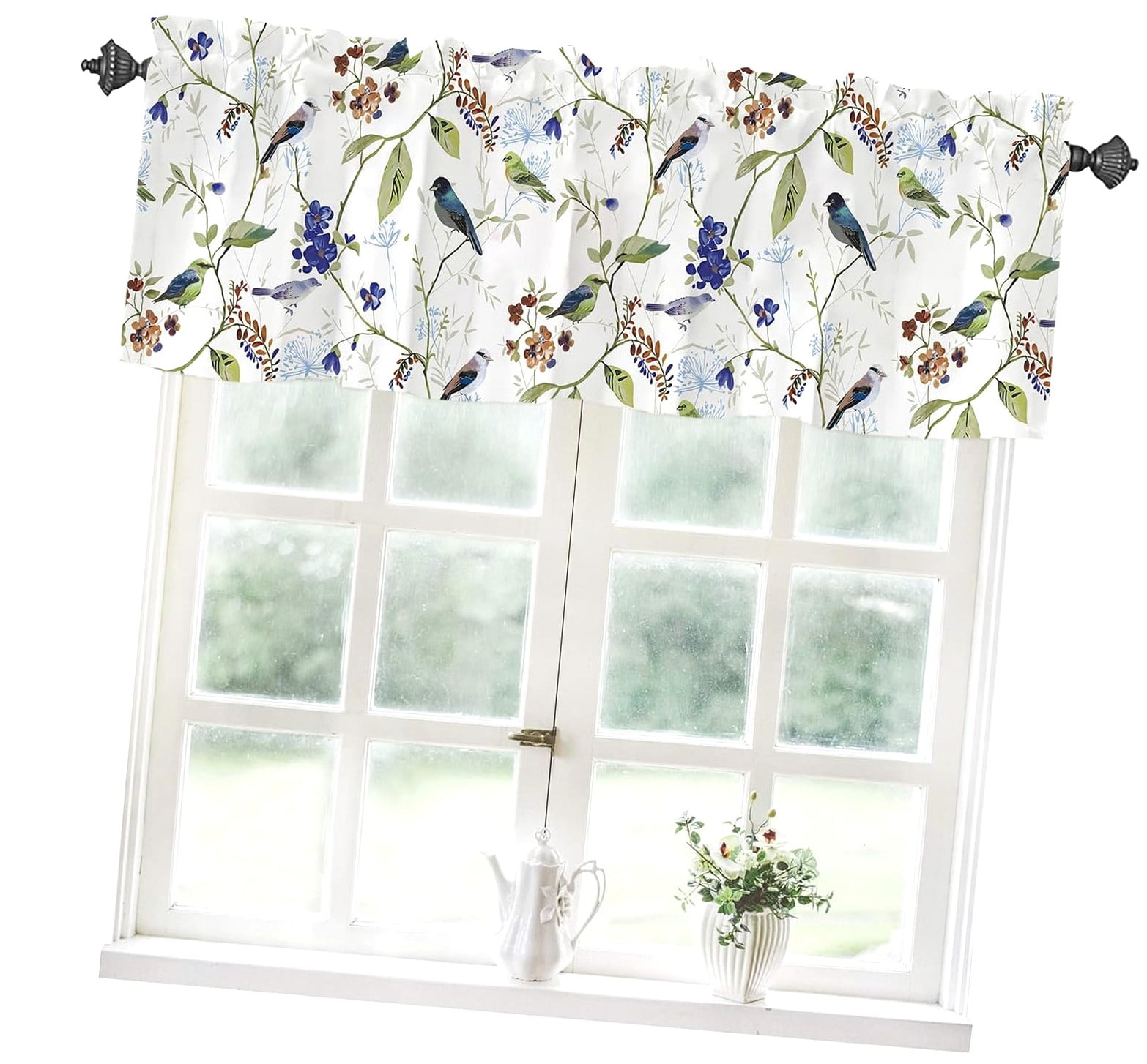 Fuliko Birds Singing the Branches Curtain Valances Window Short Grey ...