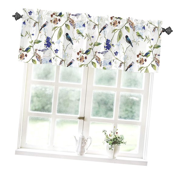 Fuliko Birds Singing the Branches Curtain Valances Window Short Grey ...