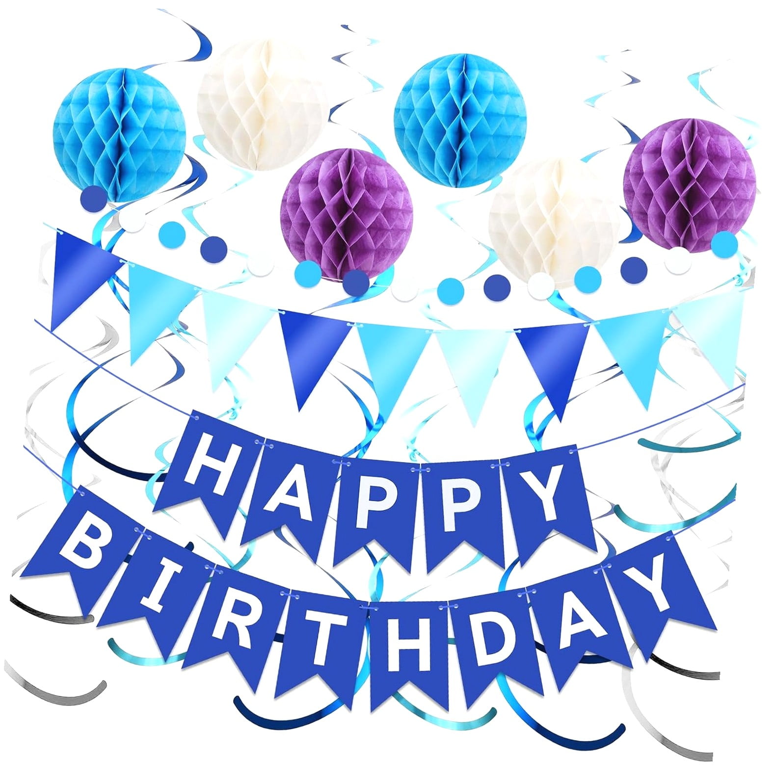 Fuliko Blue Banner, Blue Birthday Party Decorations with Hanging Swirl ...