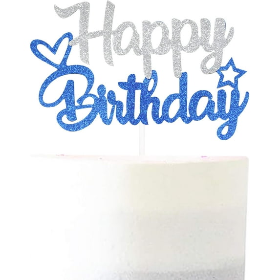 Fuliko Blue Silver Glitter "" Cake Topper Glitter Paper Stick Ready to ...