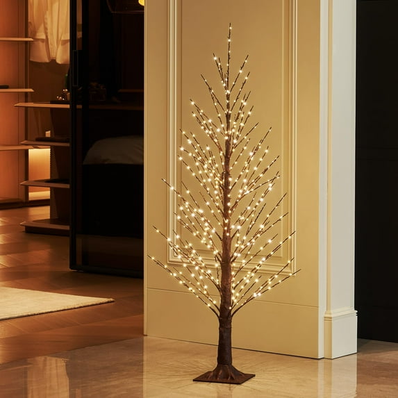 Fuliko Brown Tree Lights Plug in for Christmas Party Lighted Artificial ...
