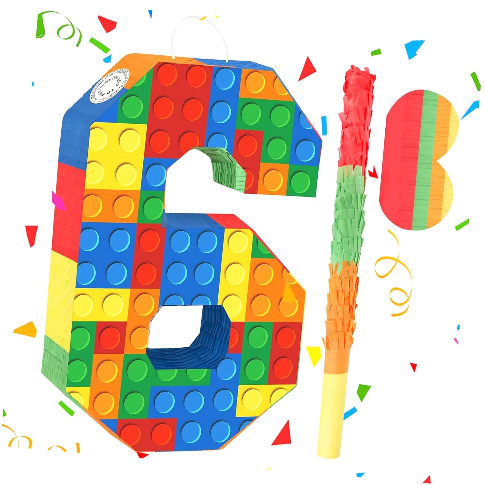 Fuliko Building Blocks 6th Birthday Party Decorations Number 6 with ...