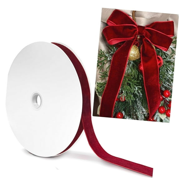 Fuliko Burgundy Velvet 30 Yards -1 Inch Beautiful for Christmas Decor ...