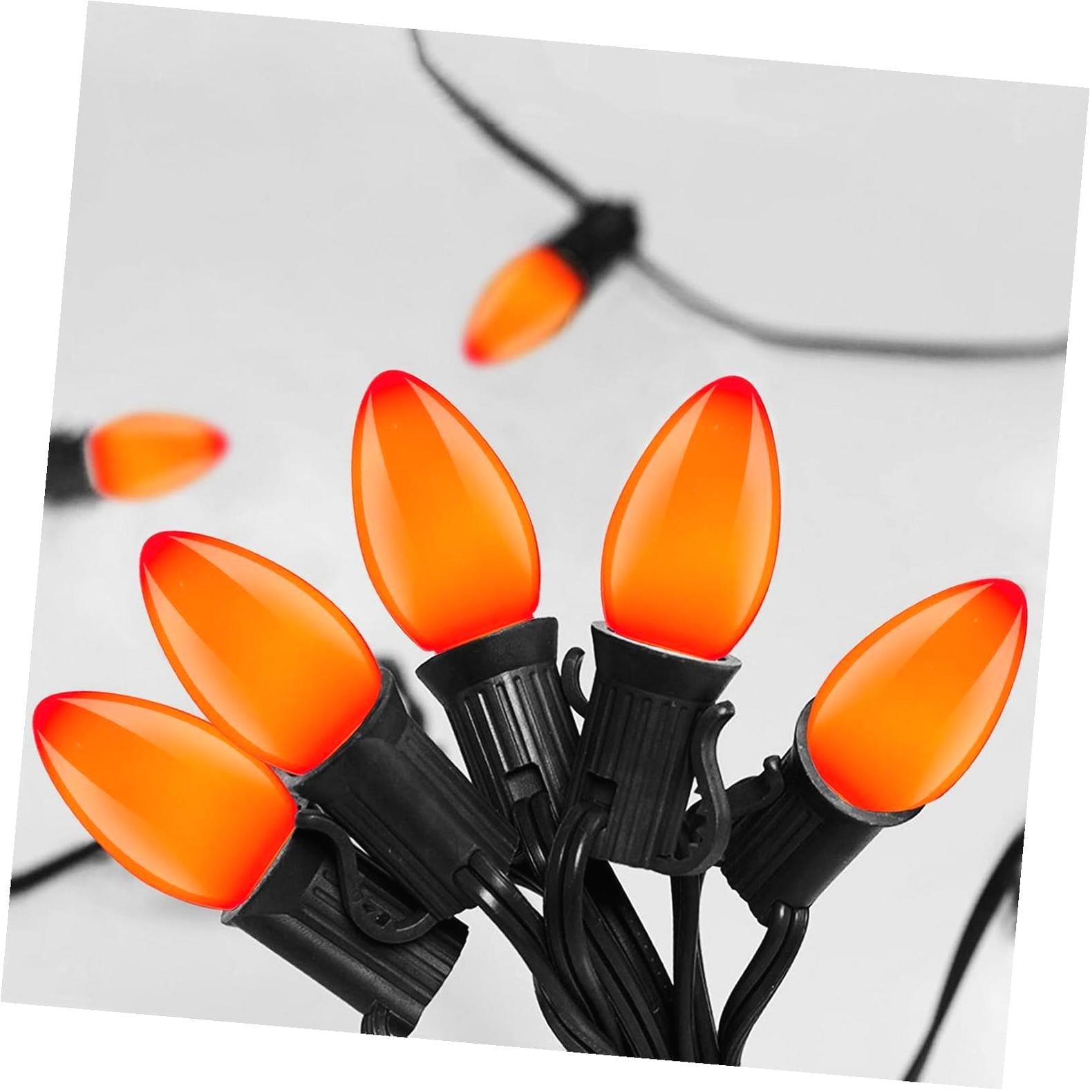 Fuliko C7 Orange String Lights, Feet String Lights with 27 Orange Bulbs ...
