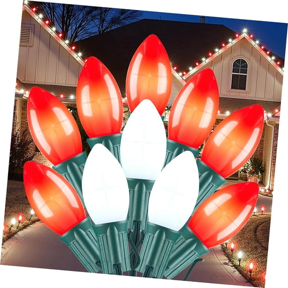 Fuliko C9 Christmas Lights, 50 FT 50 Red and Pure White Connectable C9 ...