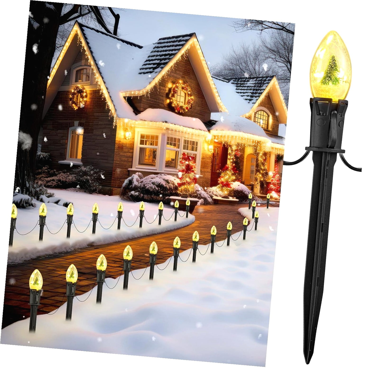 Fuliko C9 Christmas Pathway Lights, 25Ft 20 Christmas String Lights ...