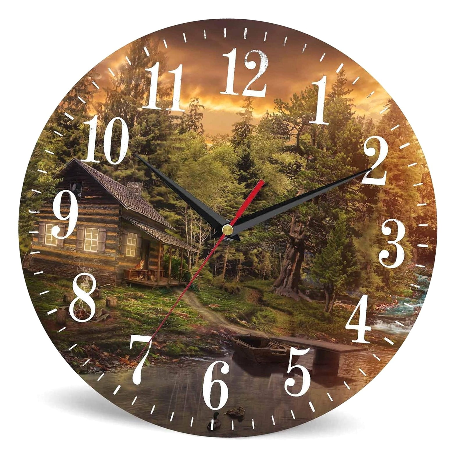 Fuliko Cabin by River Wall Clock Wooden Hut Tranquility Warmth 10 Inch ...