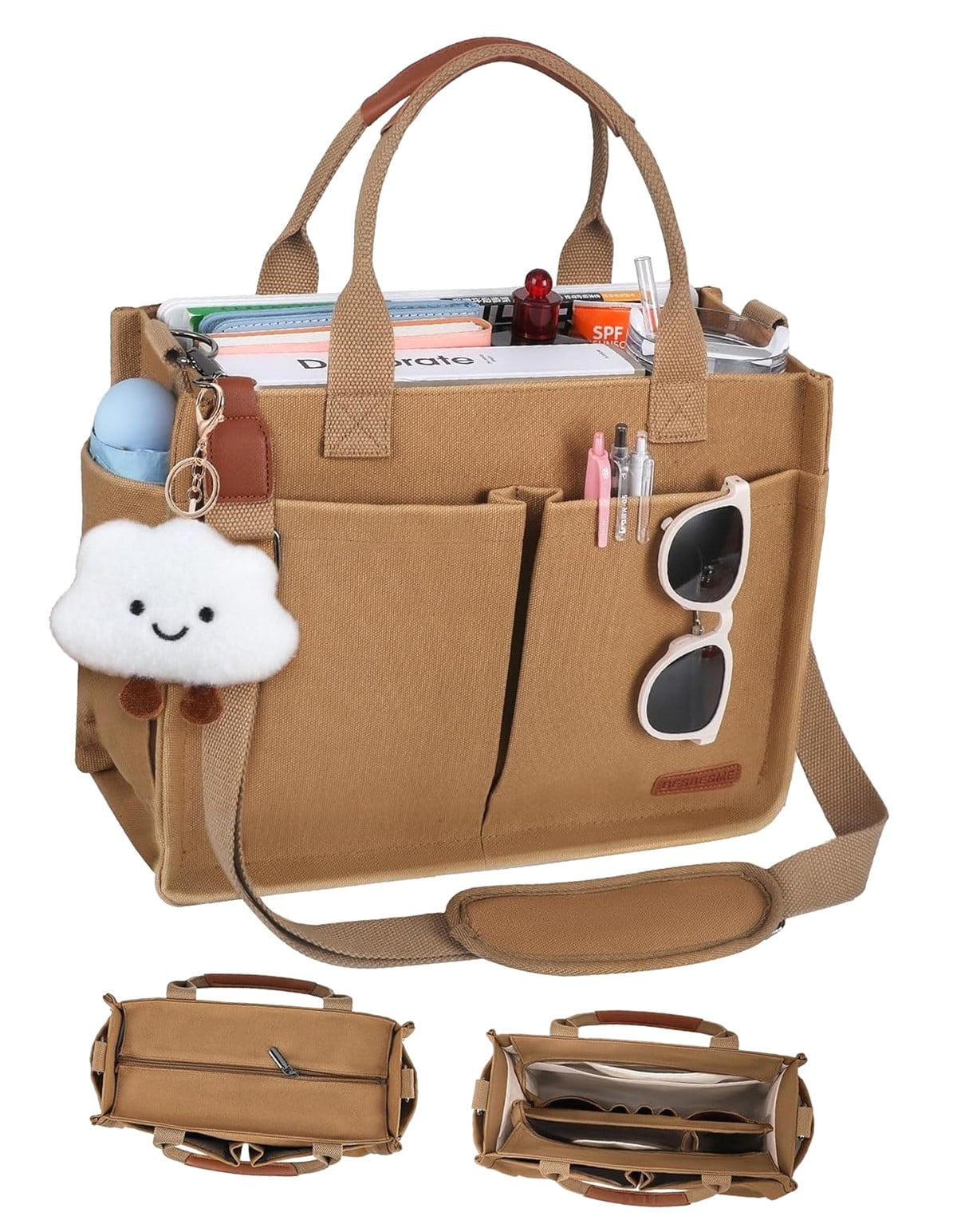 Fuliko Canvas Tote Bag with Zipper Compartments – Large Work Laptop ...