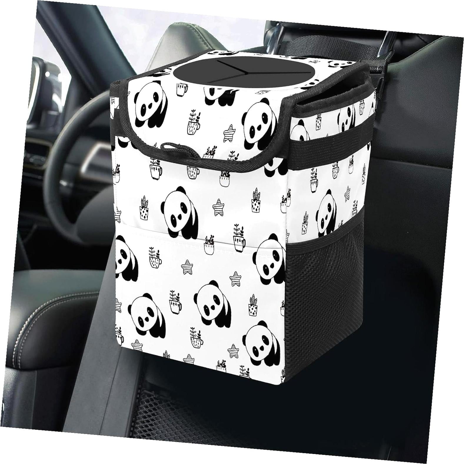 Fuliko Car Trash Can Adorable Black and White Panda Compact Auto Waste ...