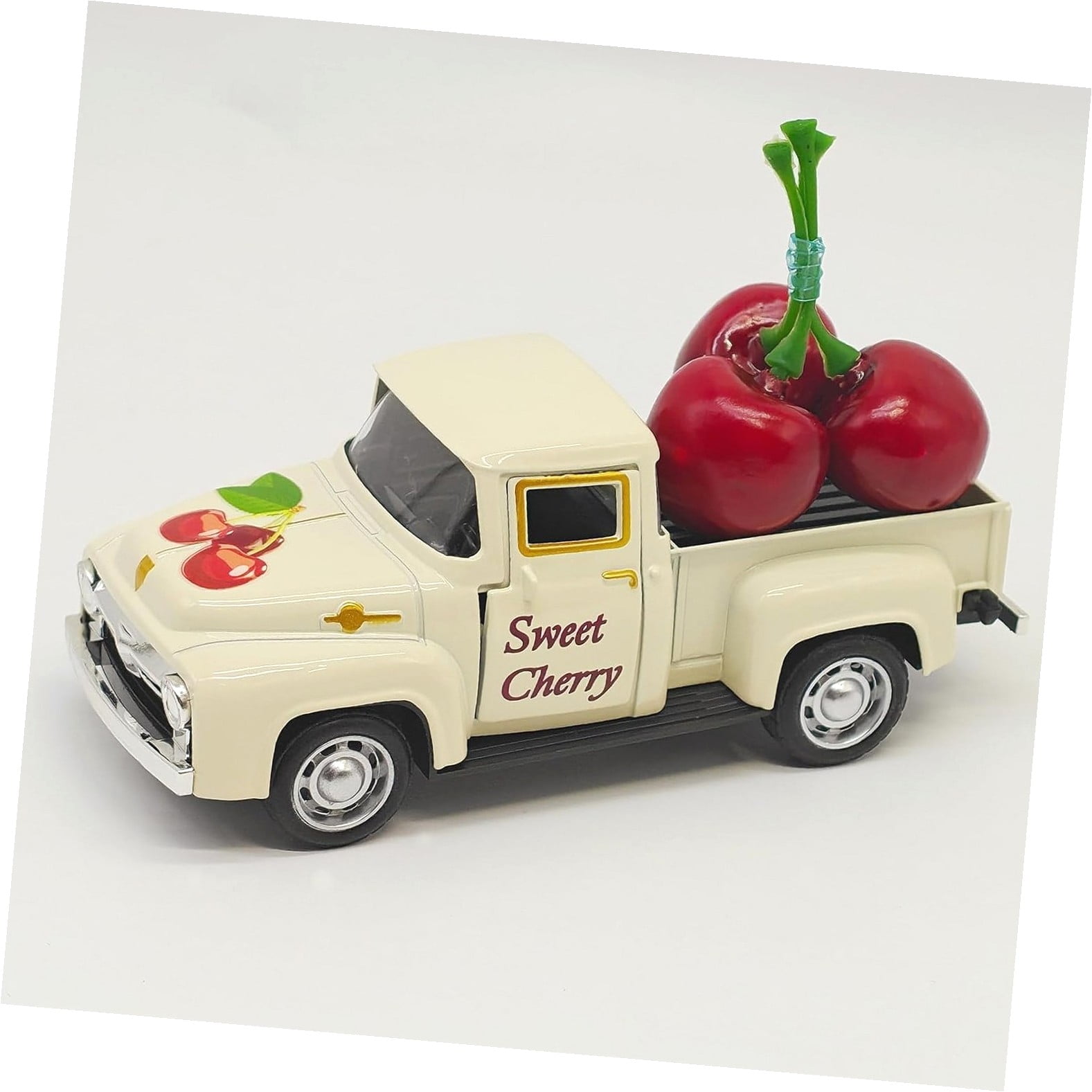 Fuliko Cherry Decor – 4.9″Sweet Cherry Metal Truck with 3 Fake Cherries ...