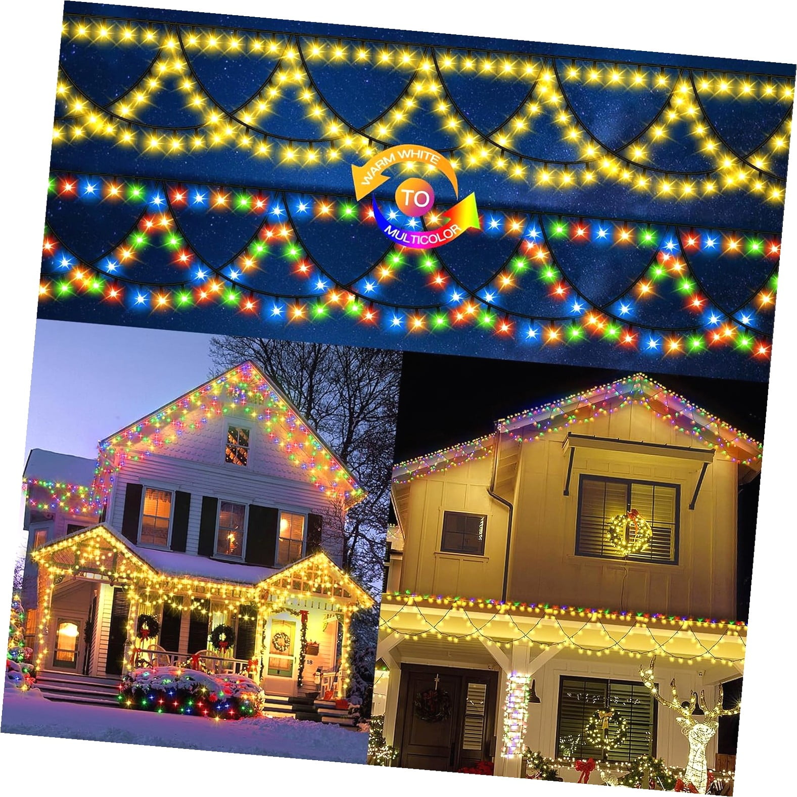 Fuliko Christmas Light 380LED 40FT String Lights Extendable Half-Round ...