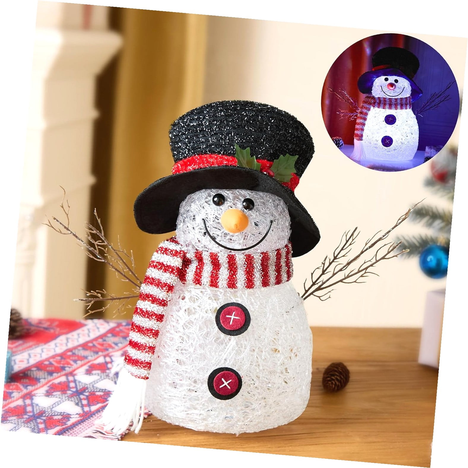 Fuliko Christmas Light Snowman Decorations, 7 Color Changing 13.7-inch ...