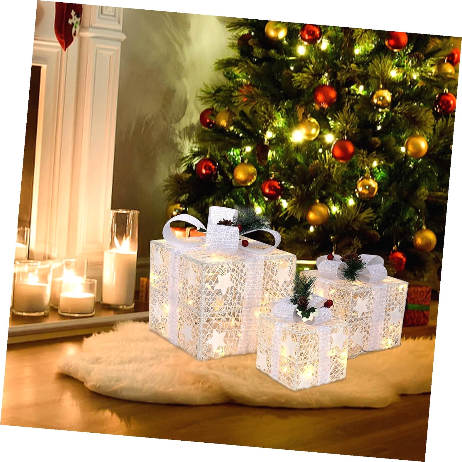 Fuliko Christmas Lighted Boxes, Set of 3 Christmas Lighted Present ...