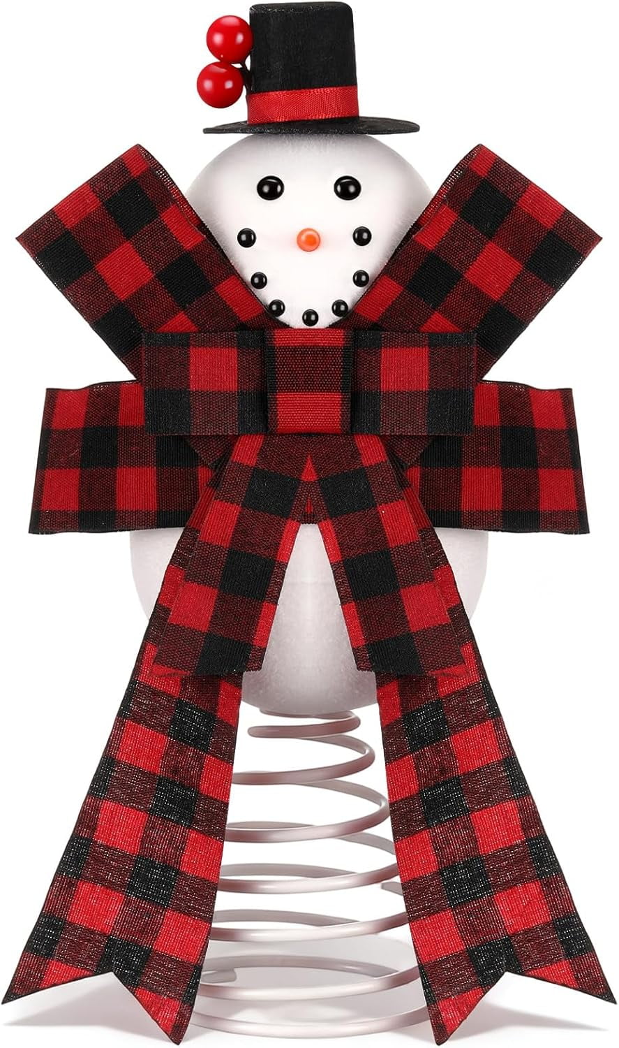 Fuliko Christmas Snowman Tree Toppers Flocked Base Snowman Ornament for ...