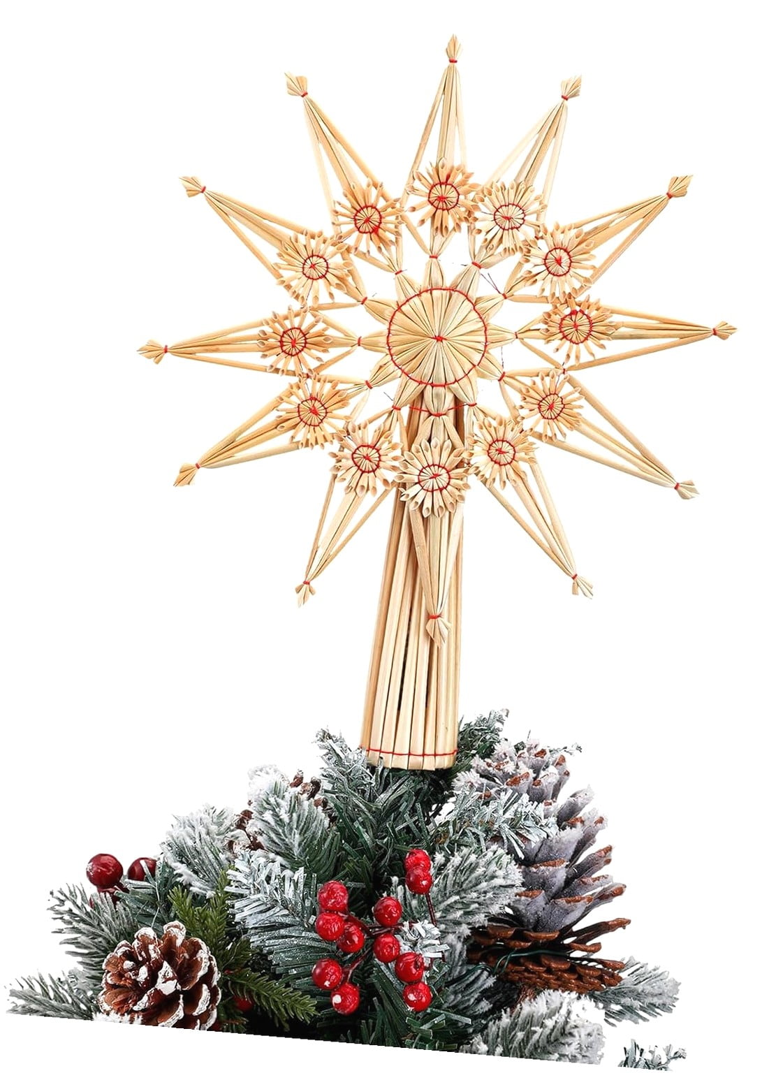 Fuliko Christmas Straw Tree Topper Straw Star Ornaments 10' 12 ...