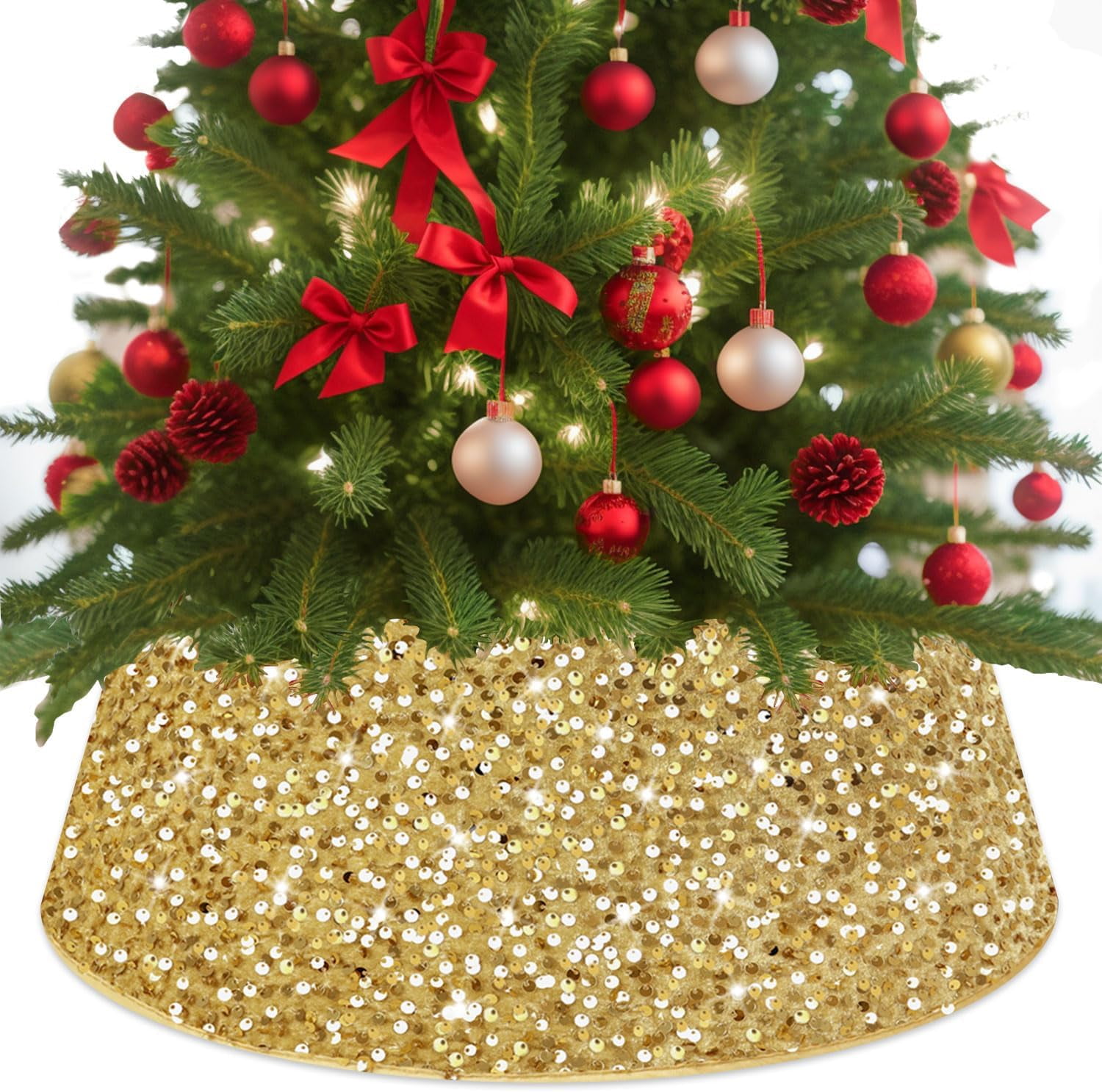Fuliko Christmas Tree Collar Glitter Christmas Stand Tree 23.6 inch ...