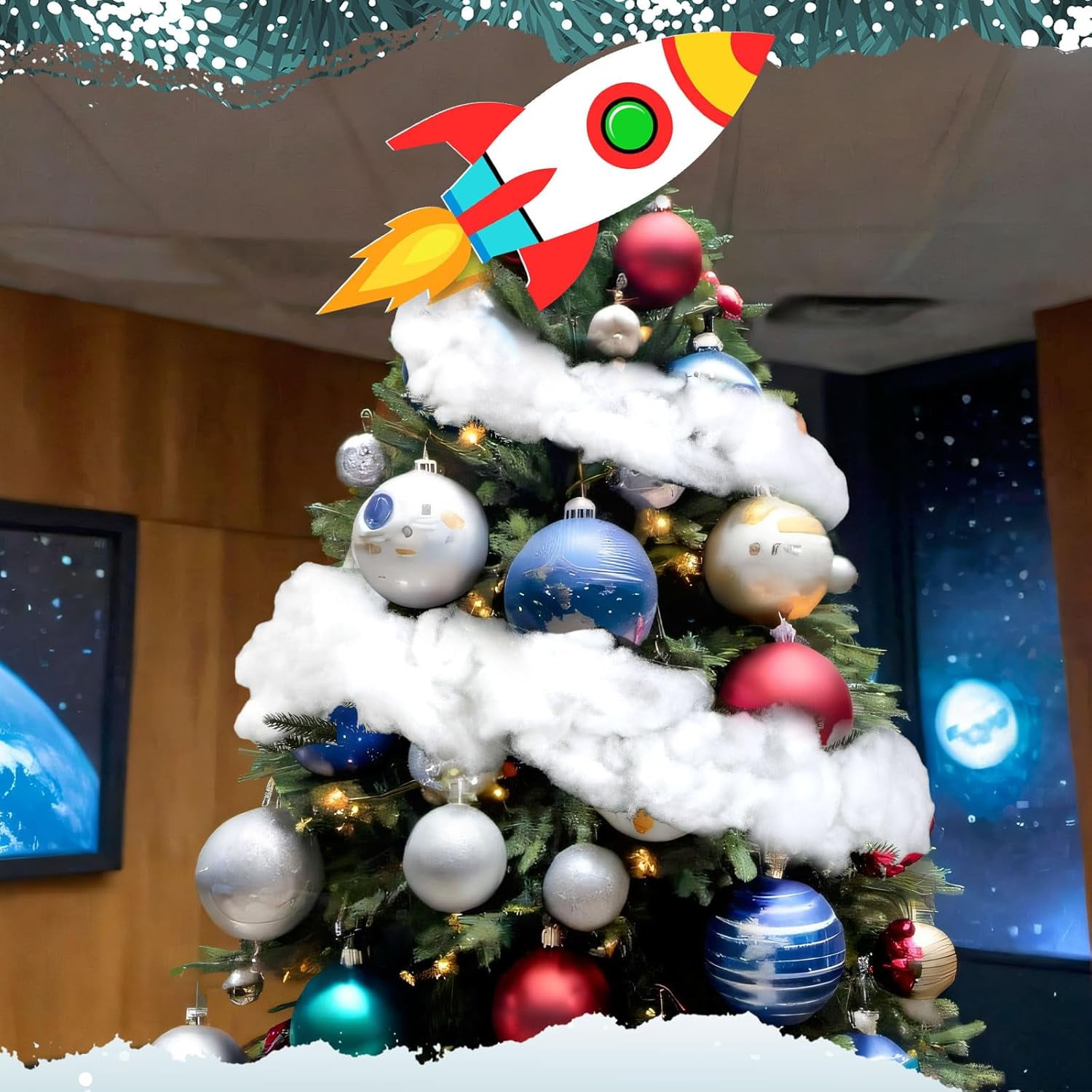 Fuliko Christmas Tree Decorations Rocket Spaceship Christmas Tree ...