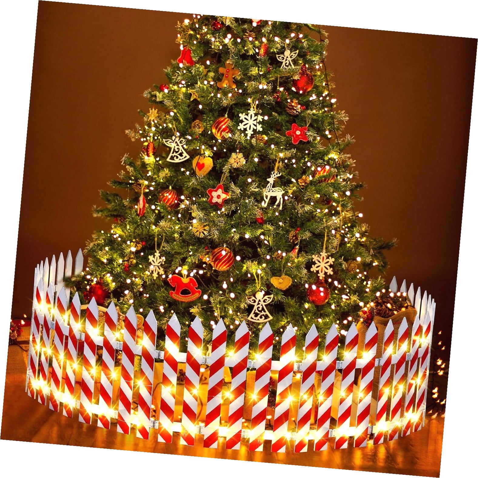 Fuliko Christmas Tree Fence with String Light Wooden Xmas Tree Gate ...