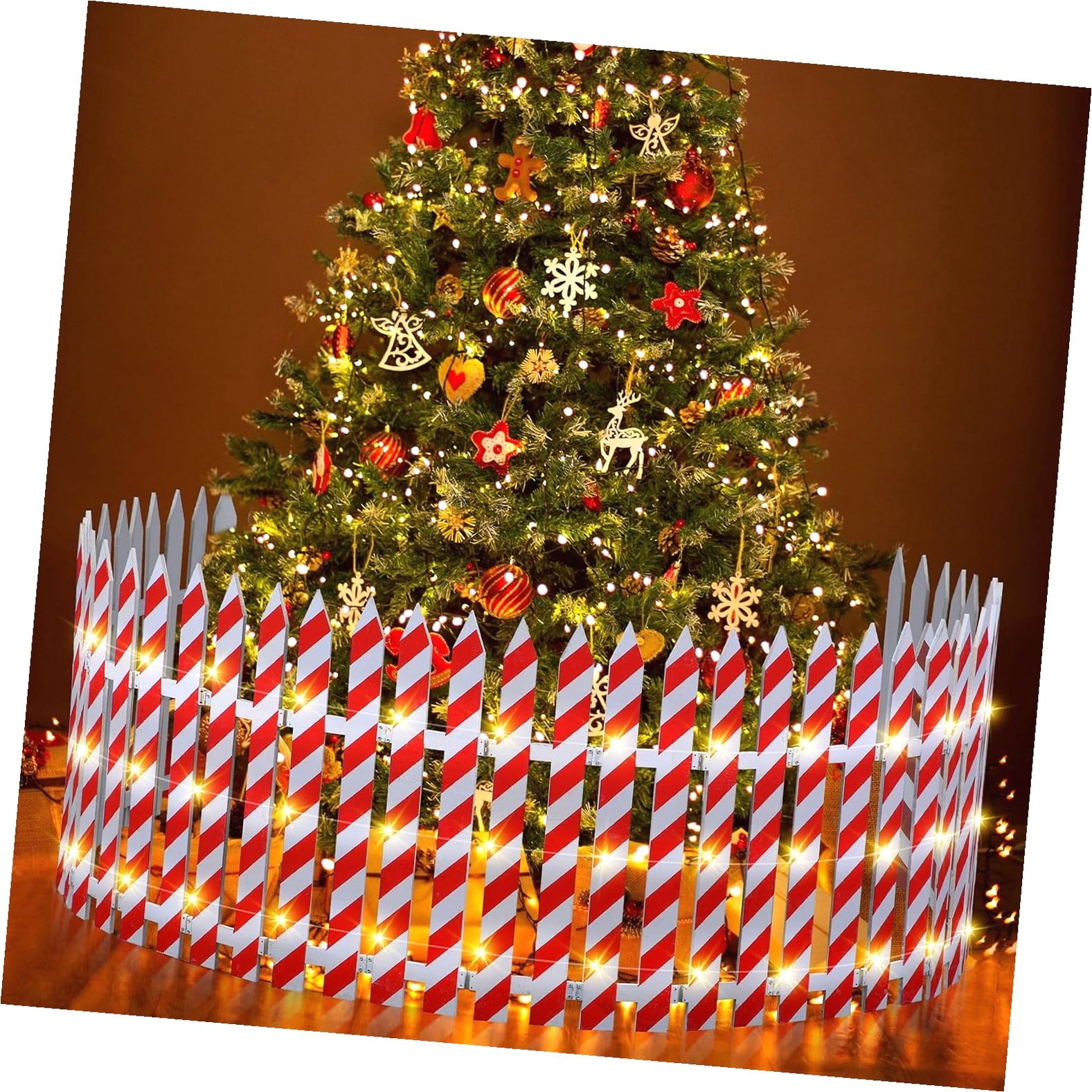 Fuliko Christmas Tree Fence with String Light Wooden Xmas Tree Gate ...