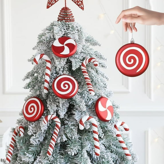 Fuliko Christmas Tree Ornaments 10ct Red White Candy and Christmas ...