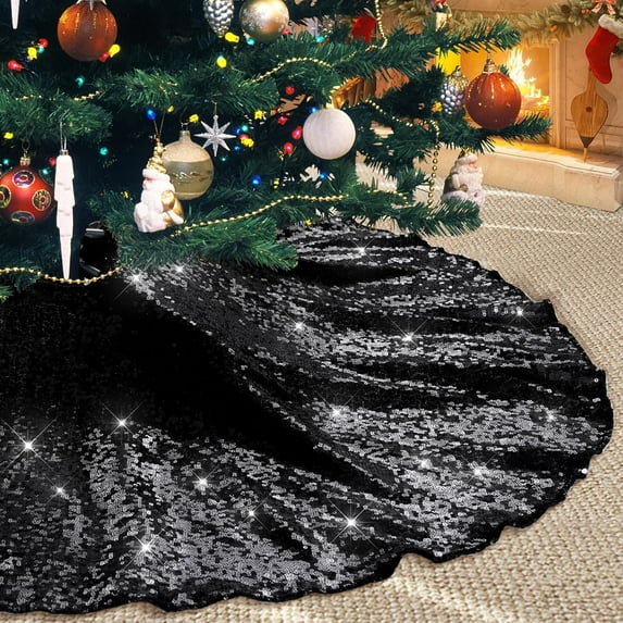 Fuliko Christmas Tree Skirt, 36 Inch Sparkle Sequin Mat for 6ft Tree ...