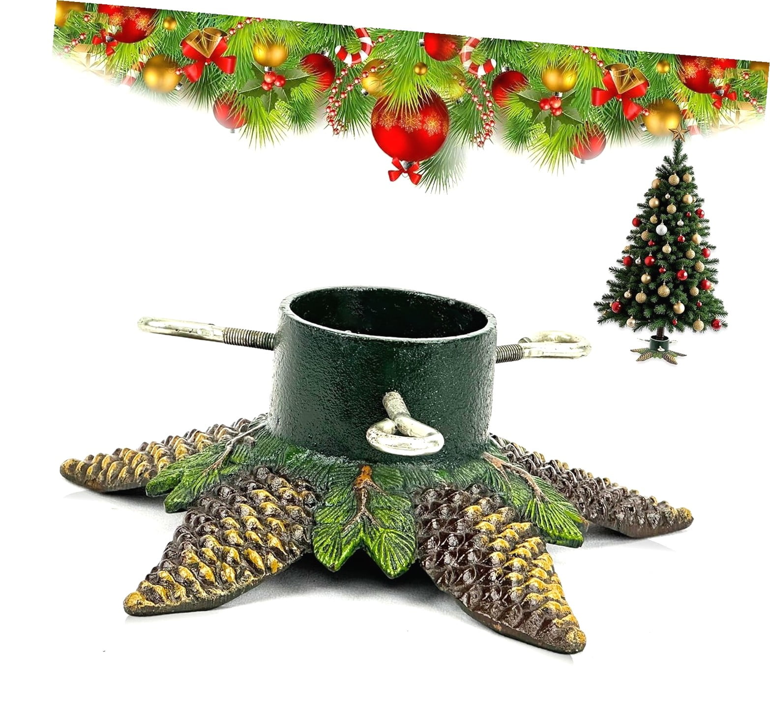 Fuliko Christmas Tree Stand for Trees, Cast Iron Artificial Christmas ...