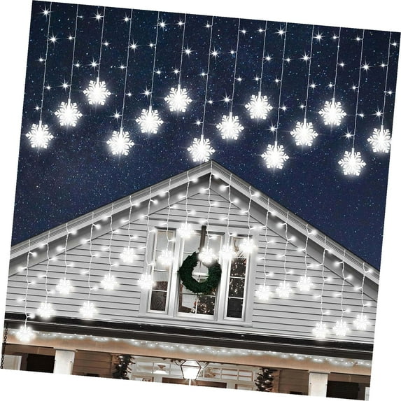 Fuliko Christmas White Icicle Lights with Snowflake, 150 Curtain Lights ...